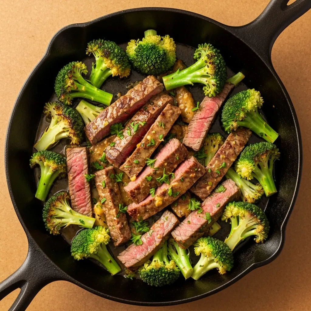 Lemon Garlic Steak and Broccoli Skillet - SipNFeel