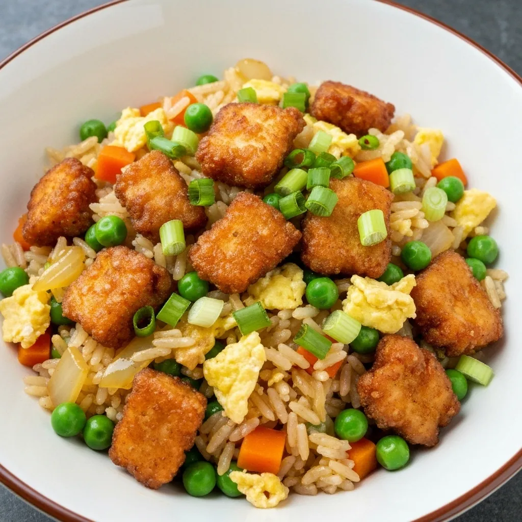 High Protein Crispy Garlic Chicken Fried Rice - SipNFeel